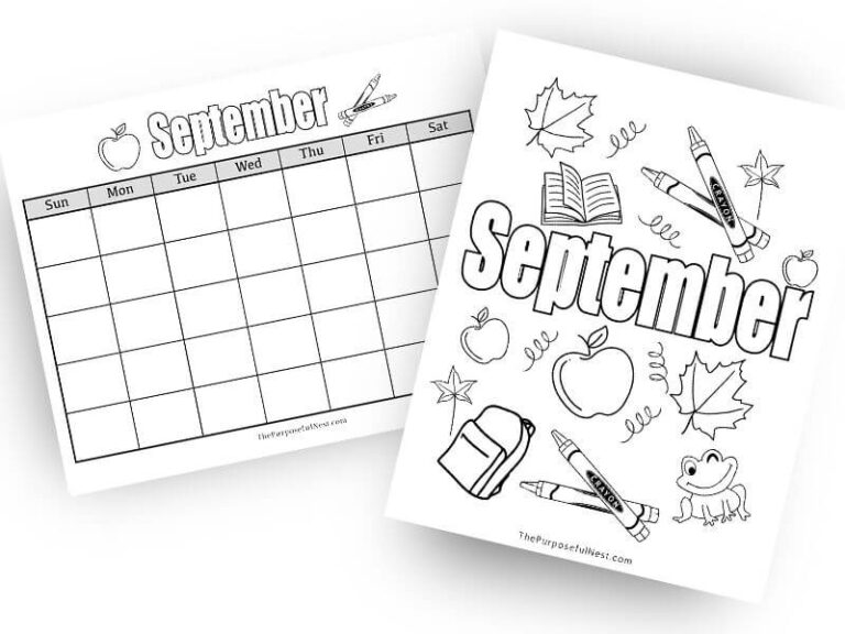 FREE September Coloring Page and Calendar for Kids! - The Purposeful Nest