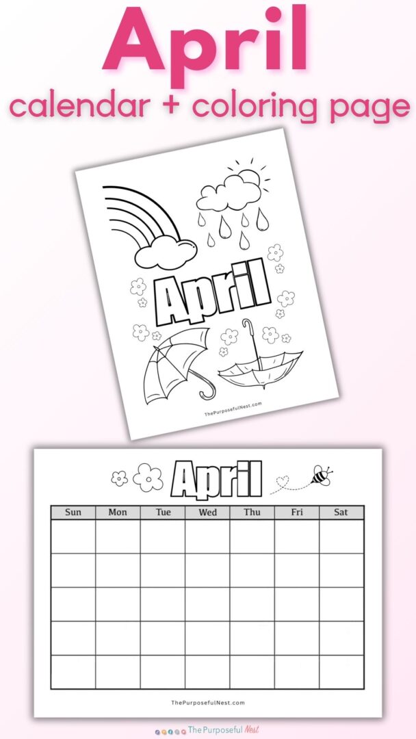 April Calendar and Coloring Page - The Purposeful Nest